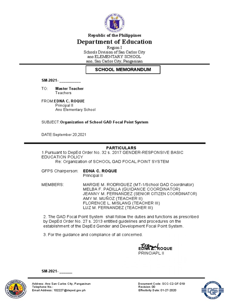SCC - C2 - QF - 019 - School Memorandum | PDF | Health Sciences