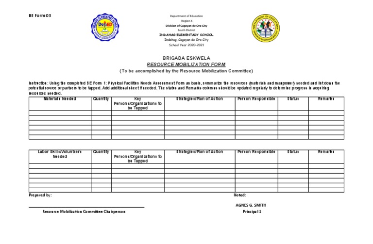 BE Form 3 Resource Mobilization Form | PDF