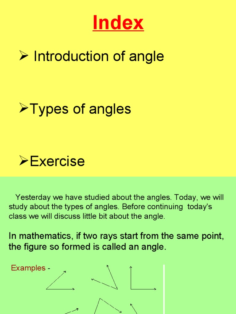 Introduction of Angle: Index | PDF | Angle | Geometric Measurement