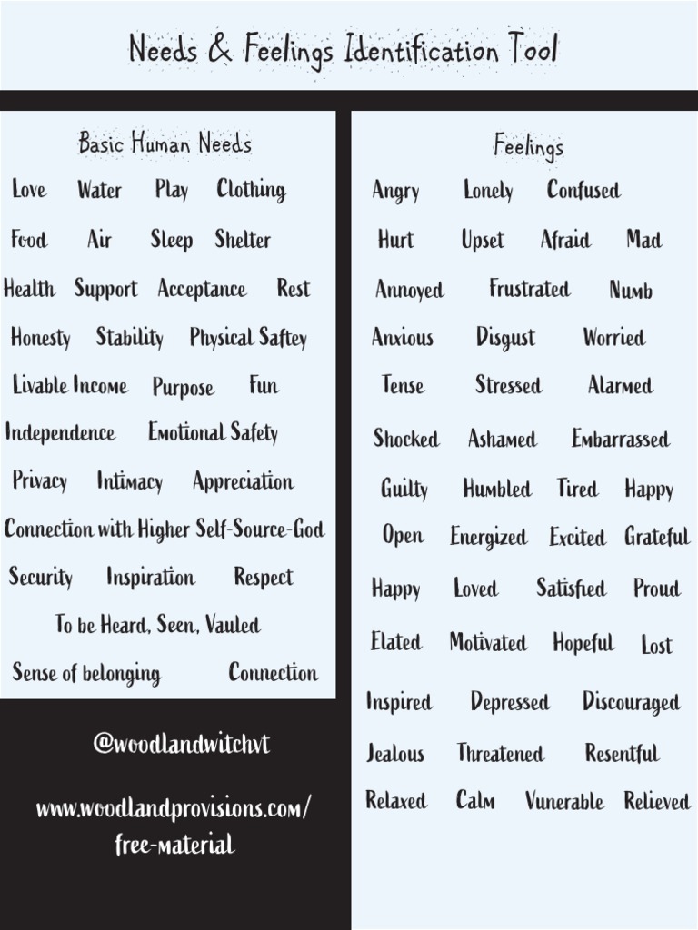 Needsandfeelingsidsheet | PDF | Self-Improvement