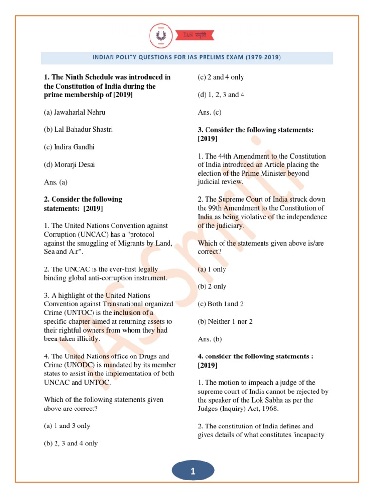 Indian Polity Questions for UPSC Prelims | PDF | Government Of India ...