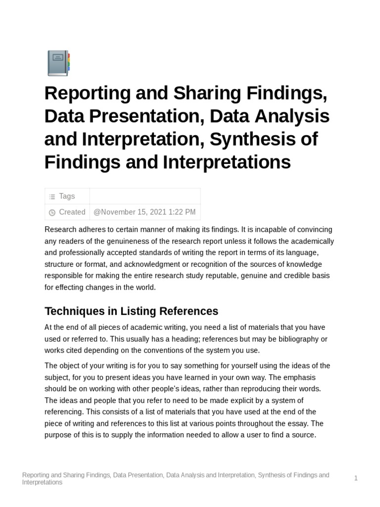 Reporting and Sharing Findings Data Presentation Data Analysis and ...