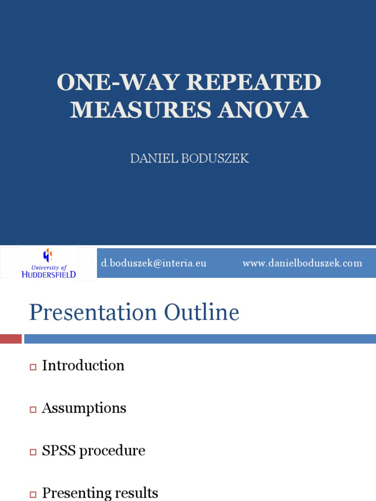 One-Way Repeated Measures Anova: Daniel Boduszek | PDF | Analysis Of ...