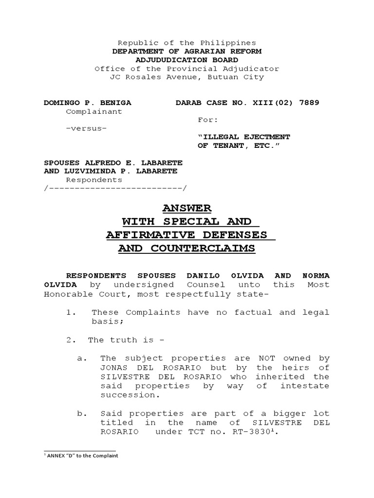 Answer With Special and Affirmative Defenses and Counterclaims | PDF ...