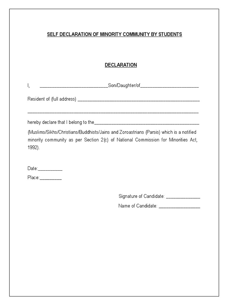 Self Declaration of Minority Community by Students | PDF