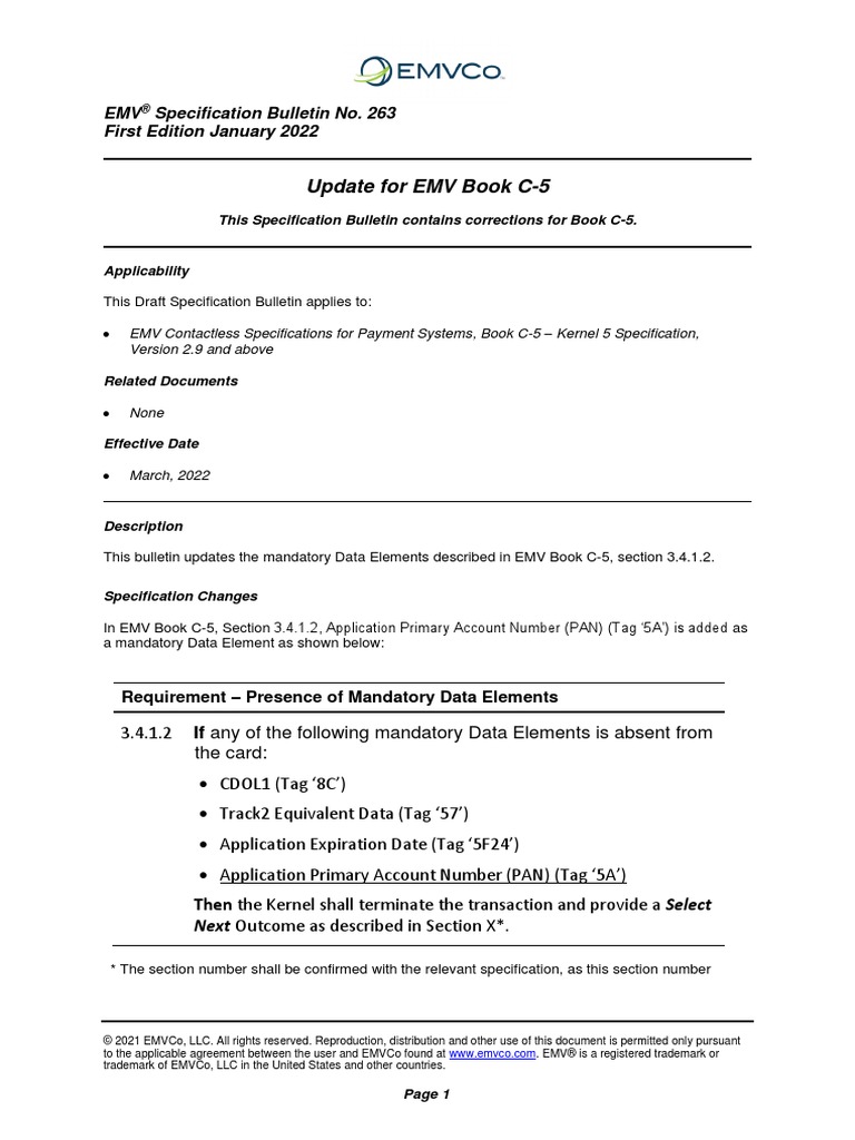 Update For EMV Book C-5: EMV Specification Bulletin No. 263 First ...