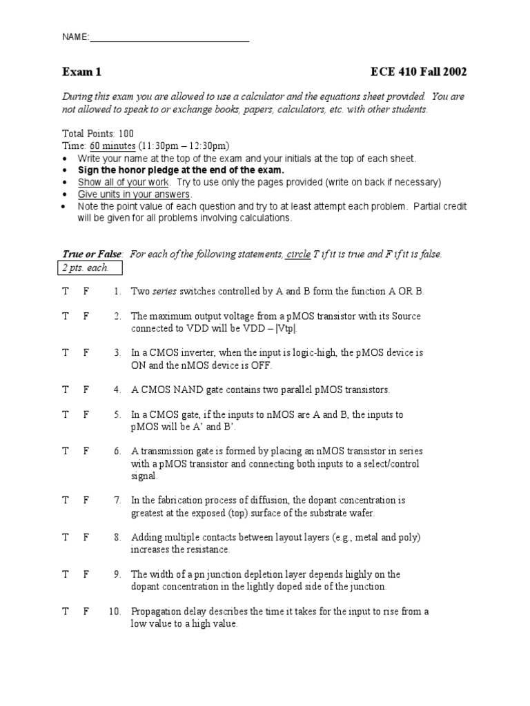 Exam Example | PDF | Cmos | Mosfet