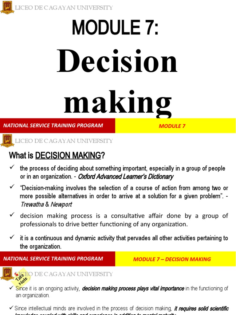 Decision Making: Liceo de Cagayan University | PDF | Decision Making ...