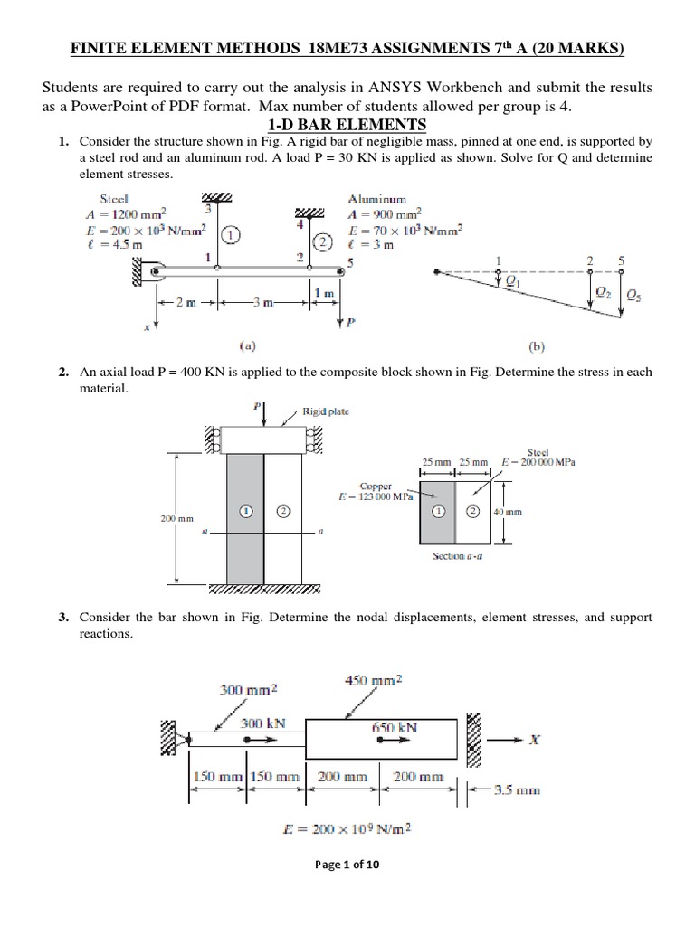 FEM 18ME73 Assignments | PDF | Beam (Structure) | Stress (Mechanics)