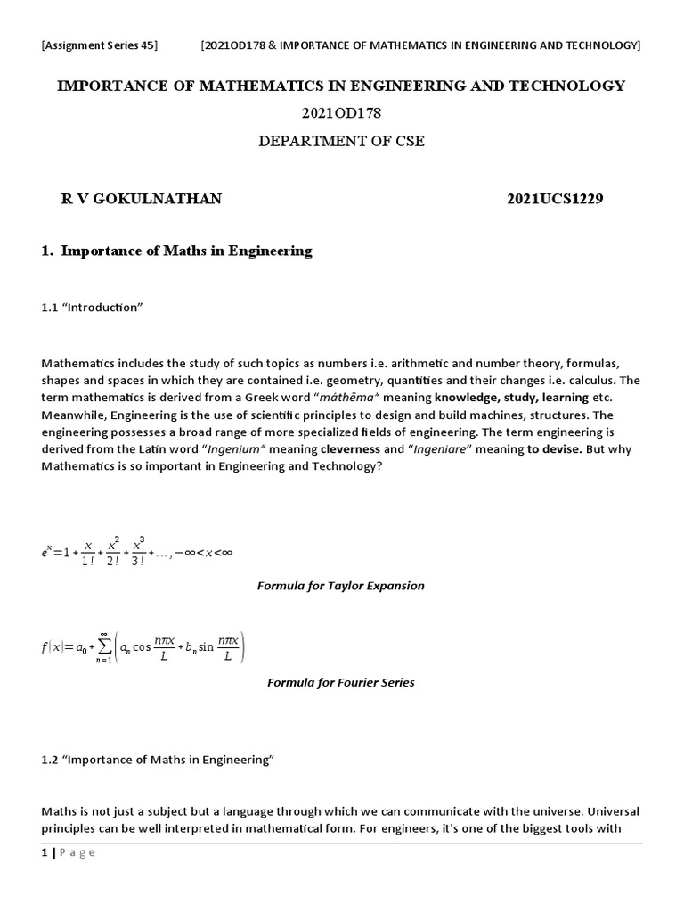 Importance of Mathematics in Engineering and Technology | PDF ...