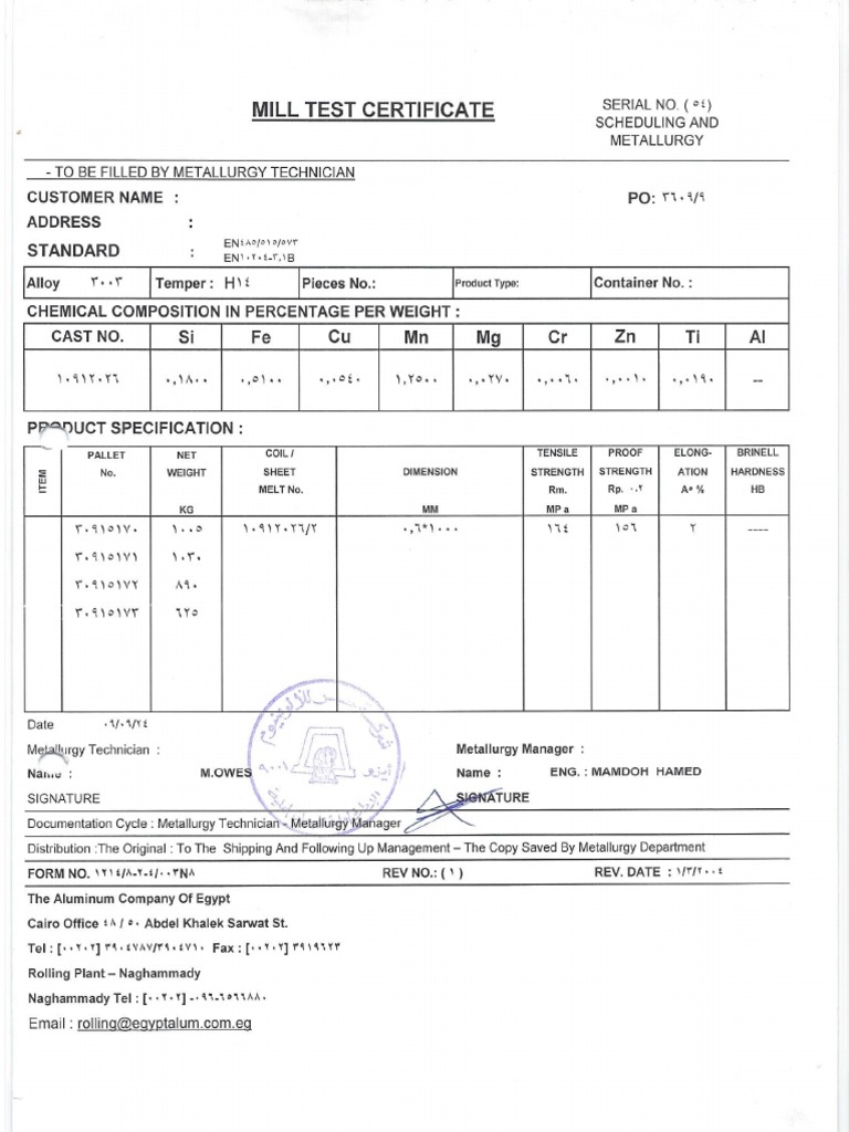 Aluminuma Cert Material | PDF
