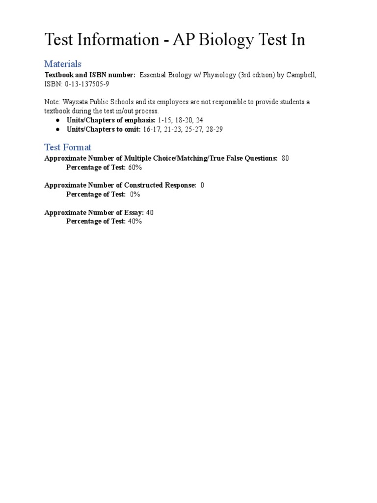 AP Biology Test in Learning Targets | PDF | Evolution | Cell (Biology)