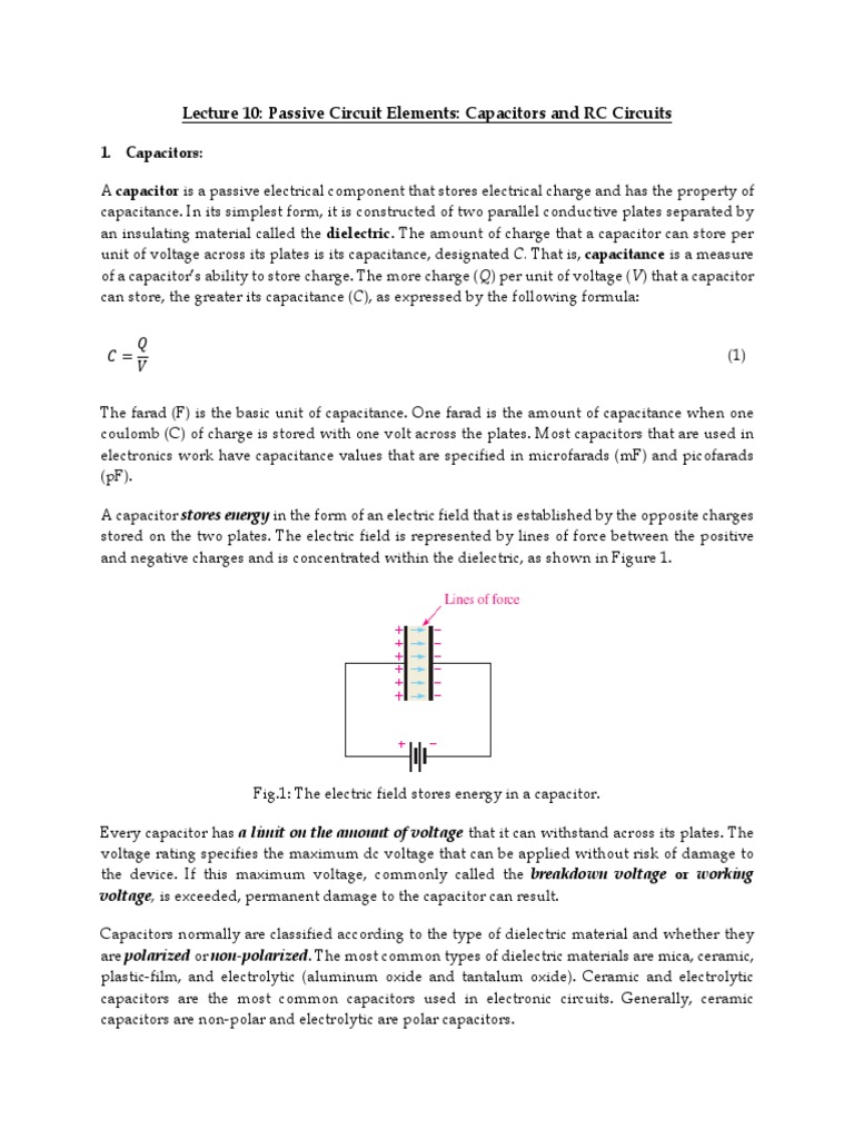 Lecture 10: Passive Circuit Elements: Capacitors and RC Circuits | Download Free PDF | Capacitor ...