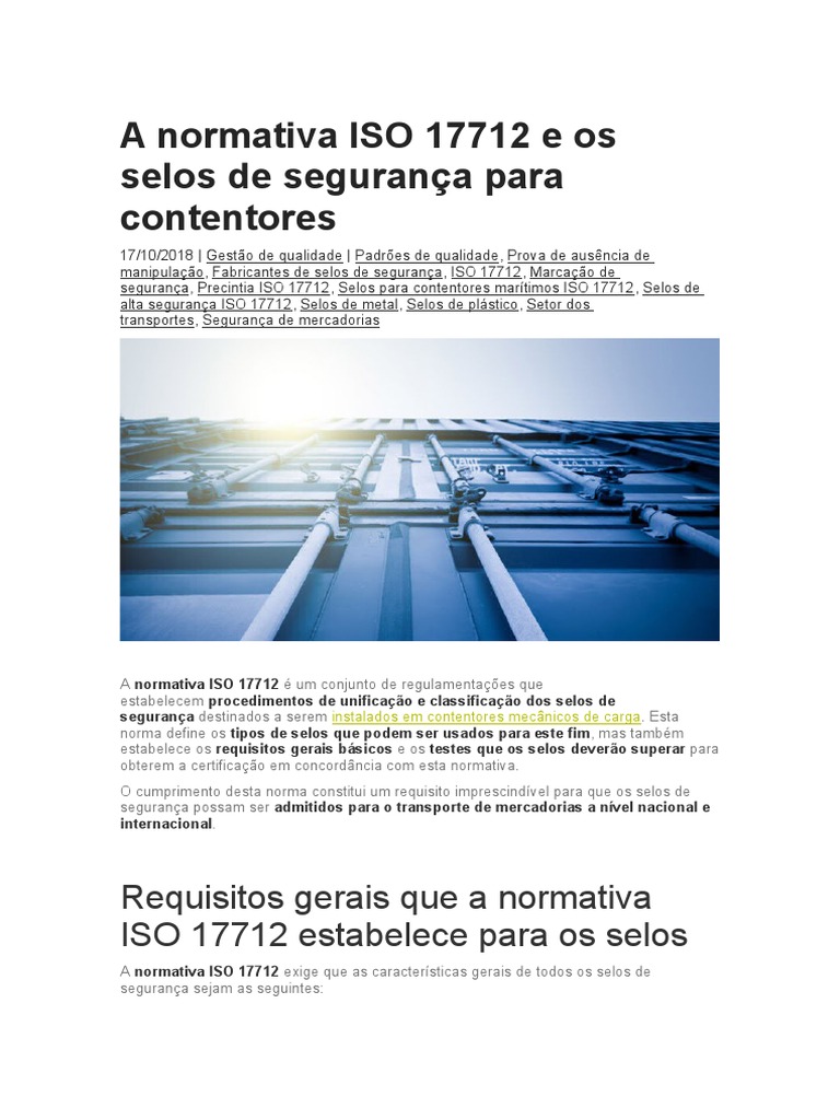 Os requisitos da norma ISO 17712 para selos de segurança em contentores ...