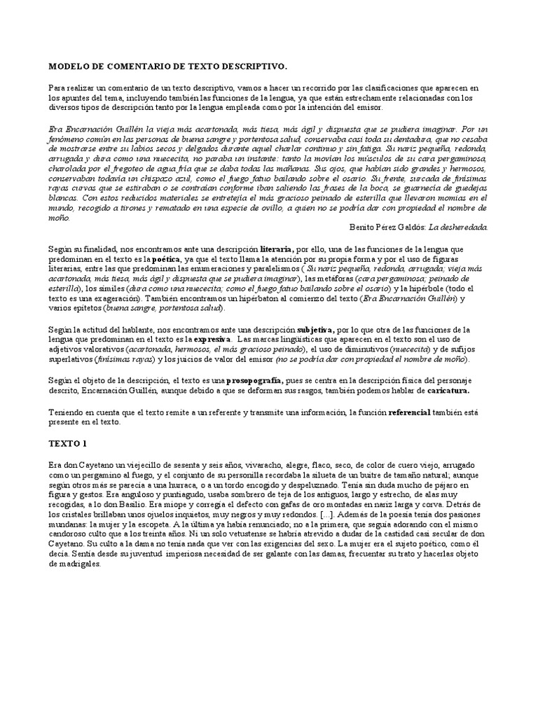 Modelo de Comentario de Texto Descriptivo | PDF