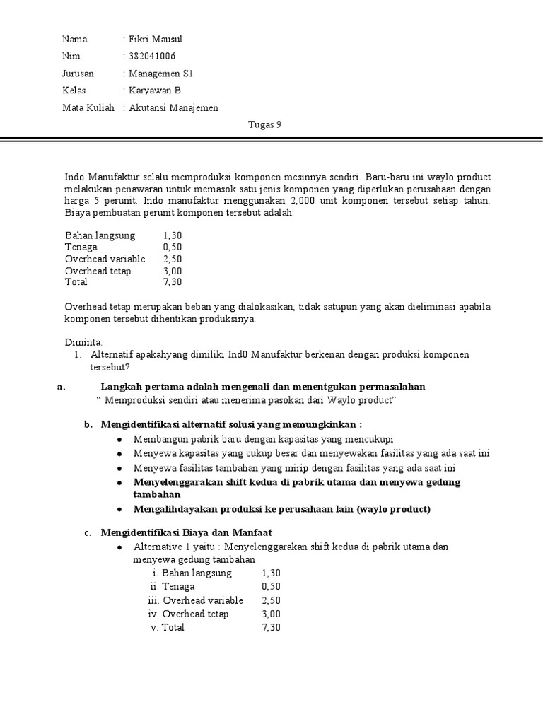 Tugas 9 Akutansi Manajemen Fikri Mausul | PDF