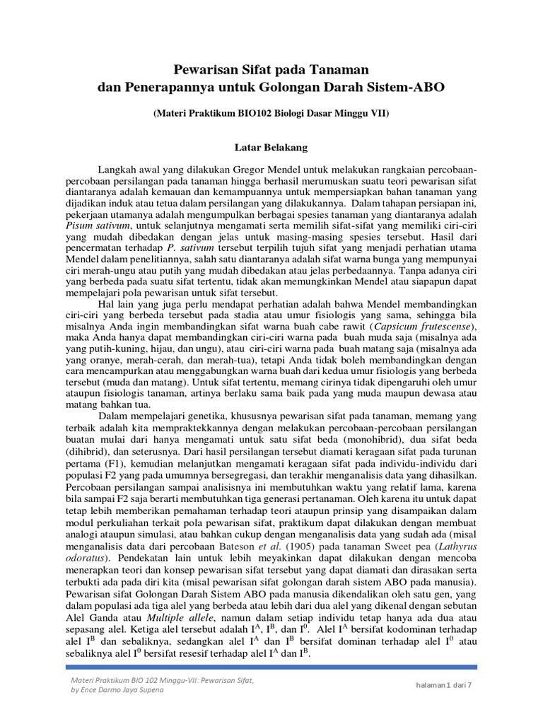 Prak MG 7. Pewarisan Sifat Dan Penerapannya | PDF