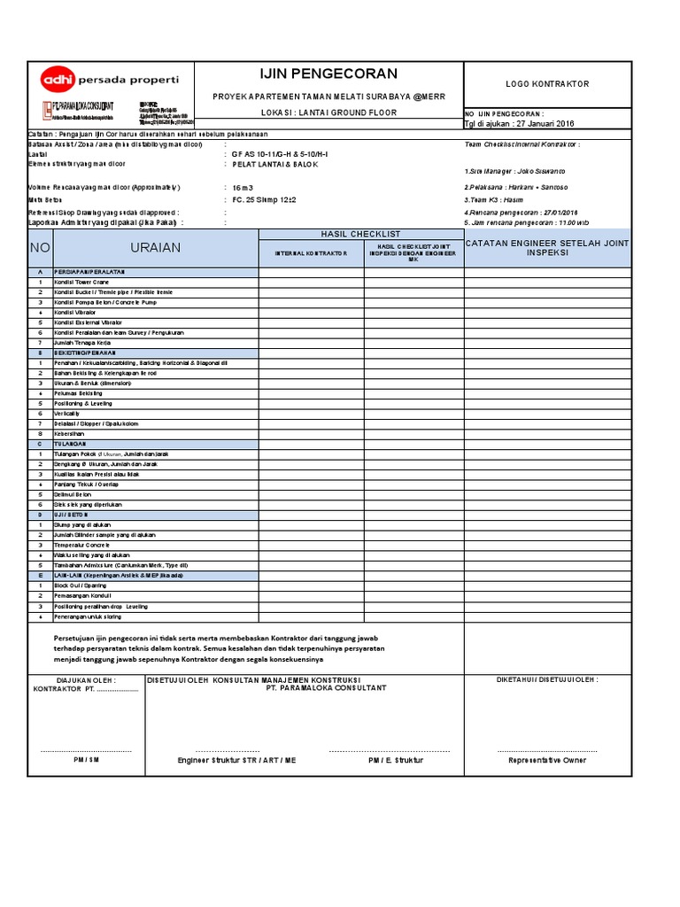 FORM IJIN COR GF | PDF | Teknologi & Rekayasa