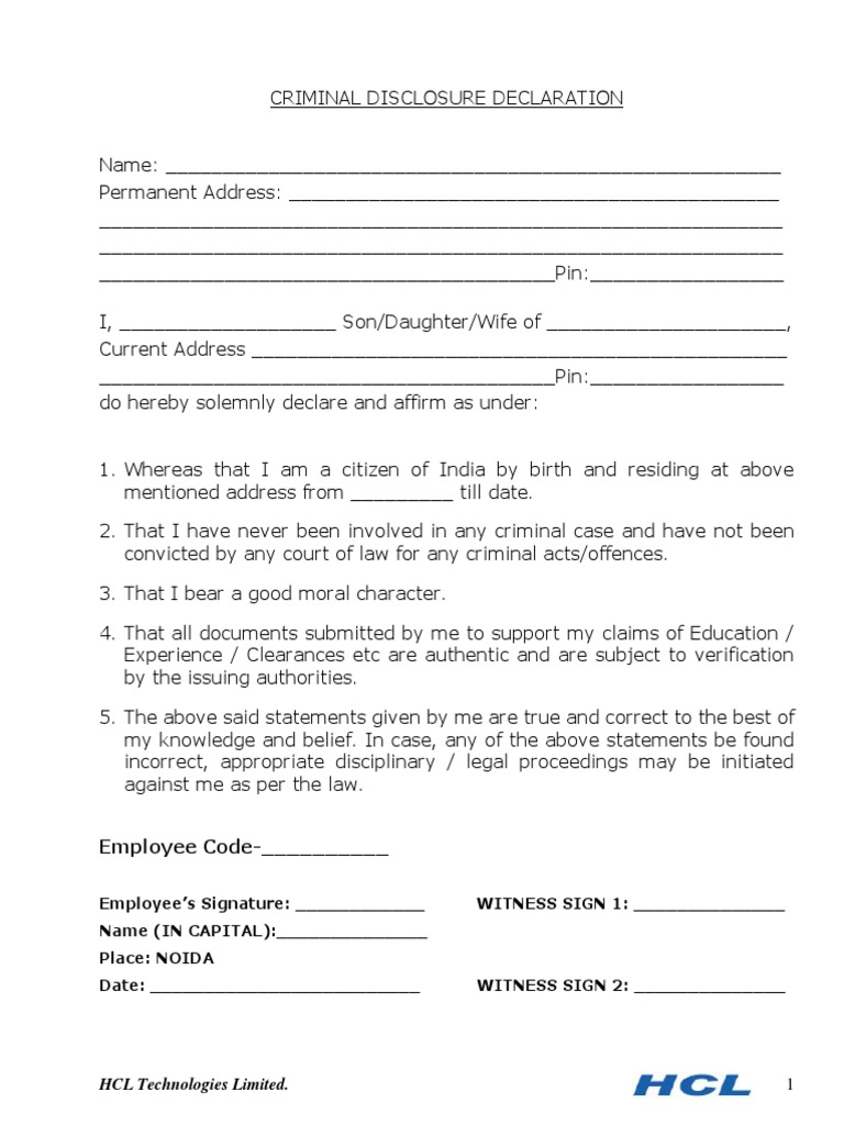 HCL - NDA - PF Form - ESI - TermLife | PDF | Computer Network ...