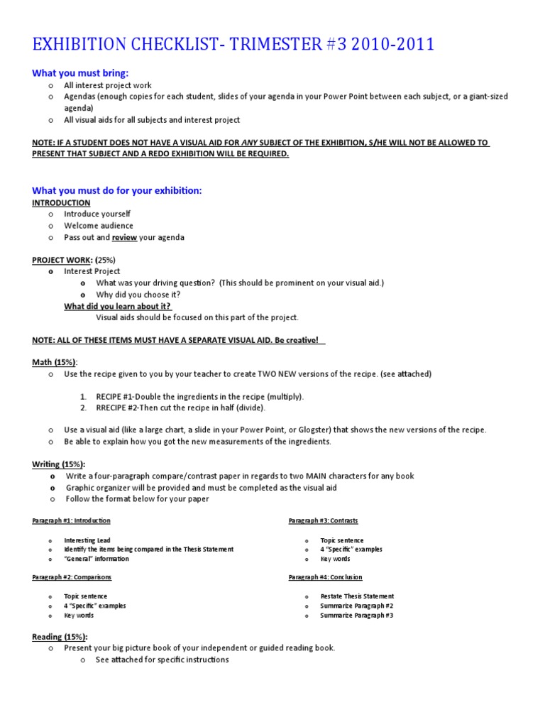 Checklist For Exhibitions Trimester 3-2010-2011 | PDF | Science ...