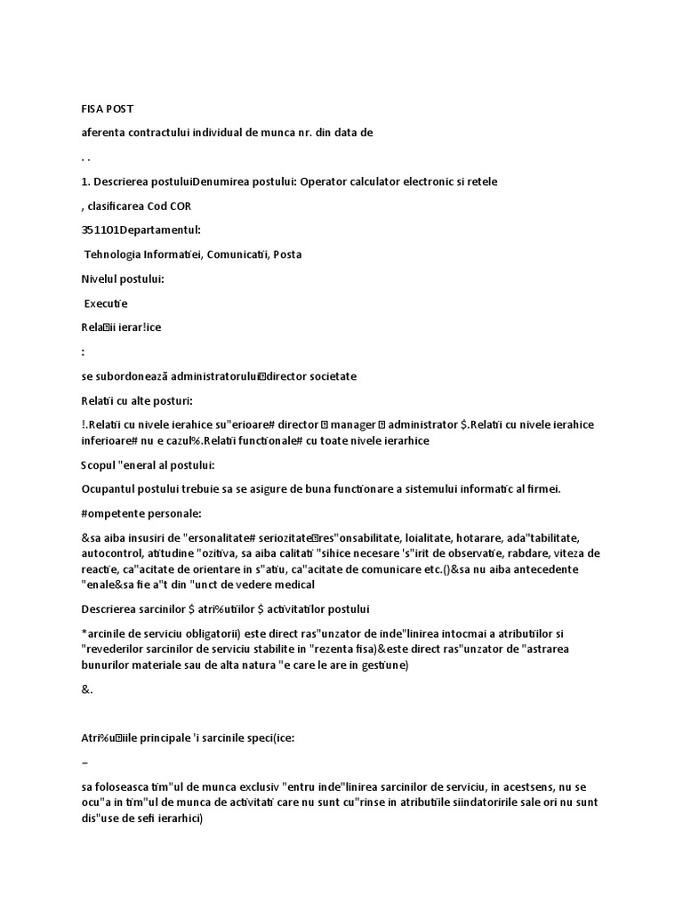 Fisa Post Operator Calculator 351101 | PDF