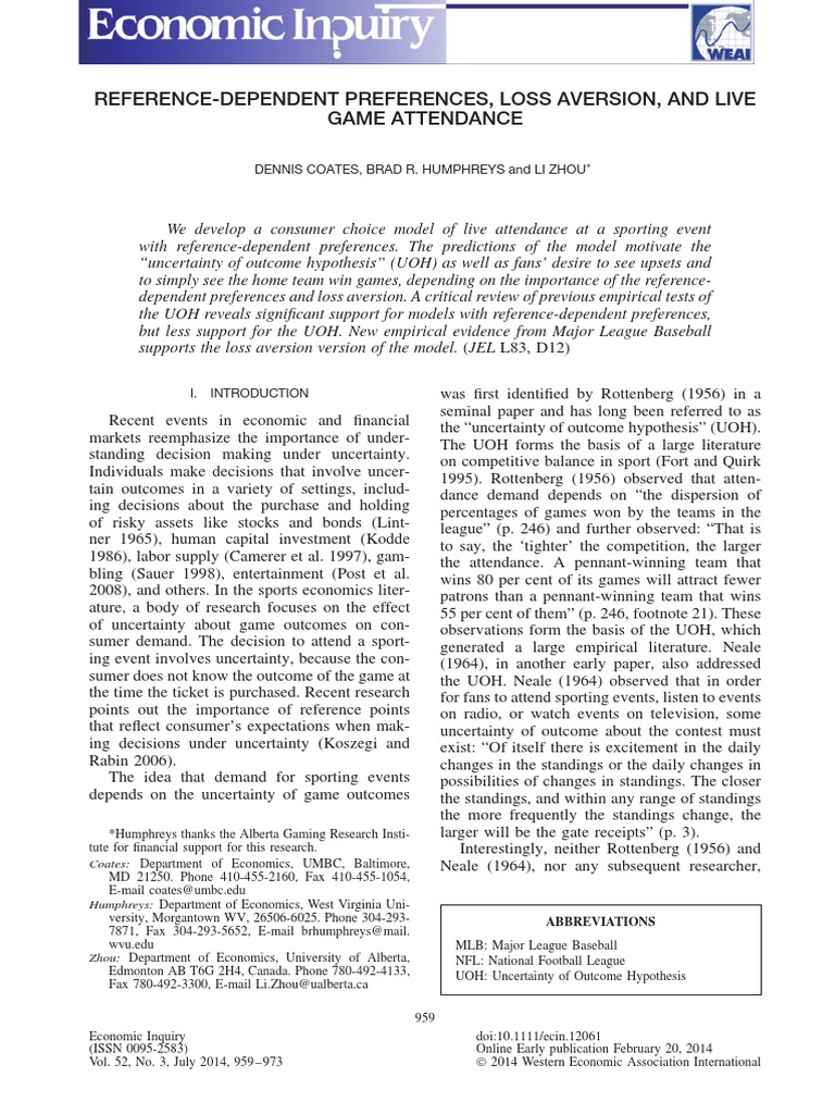 Reference-Dependent Preferences, Loss Aversion, and Live Game ...