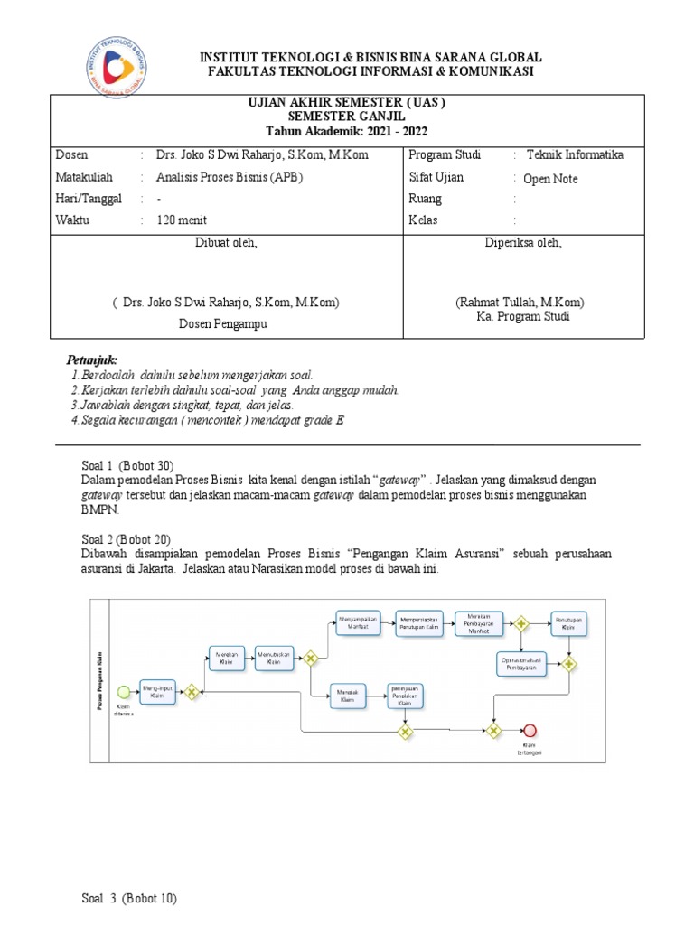 Kop Soal UAS TI-KISI-KISI APB | PDF