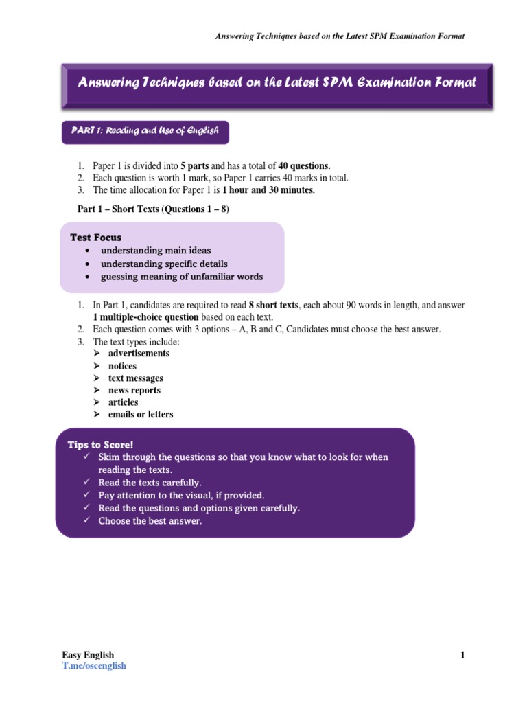 SPM English Exam Answering Techniques | PDF | Essays | Multiple Choice