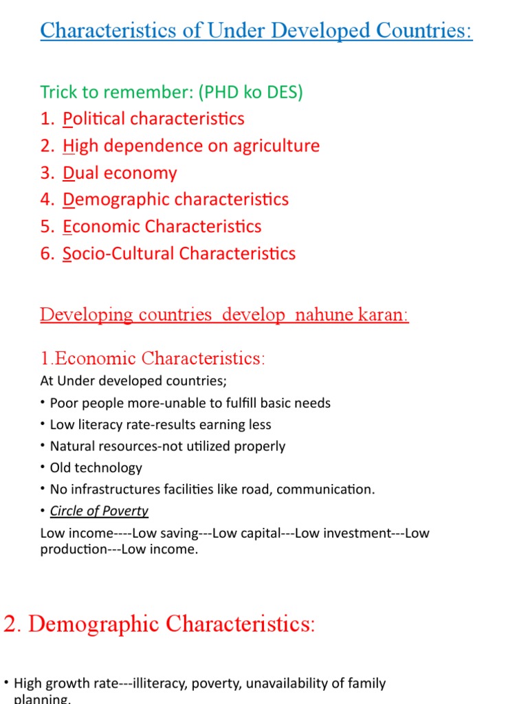 CH-4 Characteristics of Underdeveloped Countries | PDF | Social Science