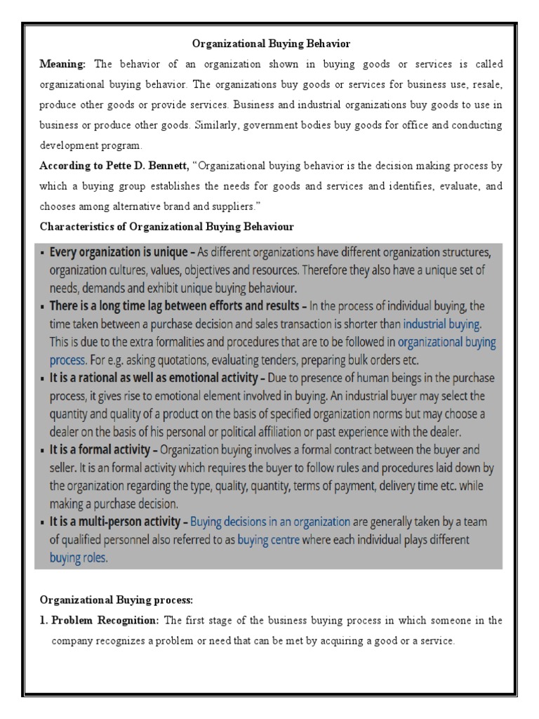 Organizational Buying Behavior Pdf Procurement Behavior