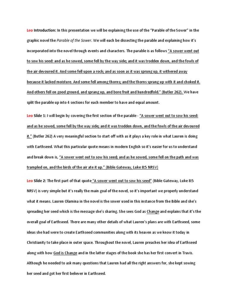 English Parable of The Sower Script | PDF