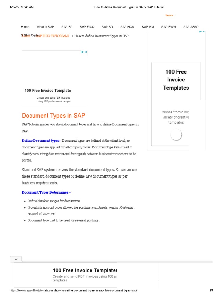 How To Define Document Types In SAP SAP Tutorial PDF Invoice