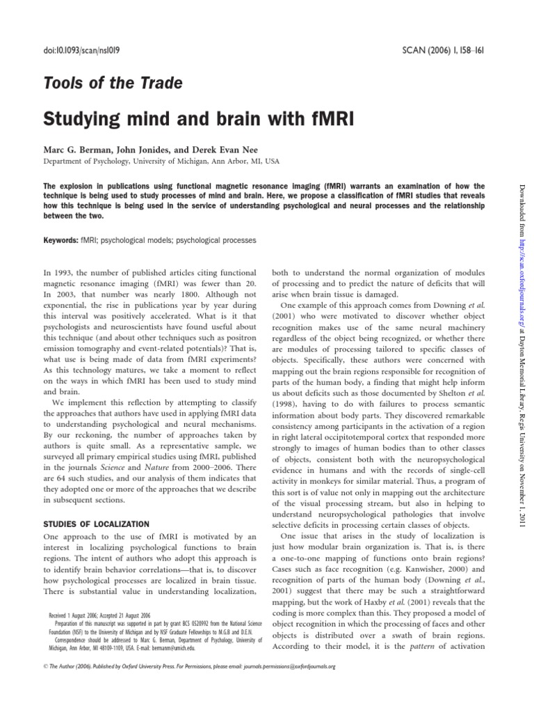 Berman Et Al., 2006 Studying Mind and Brain With fMRI | PDF | Functional Magnetic Resonance ...