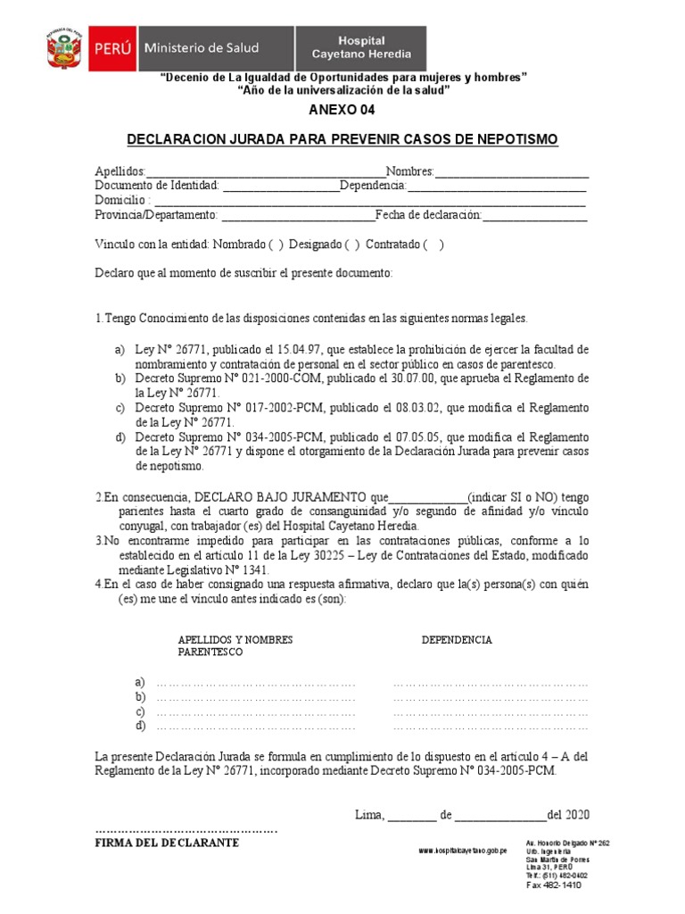 Formato de Declaracion Jurada Nepotismo 2020 | PDF | Gobierno | Justicia