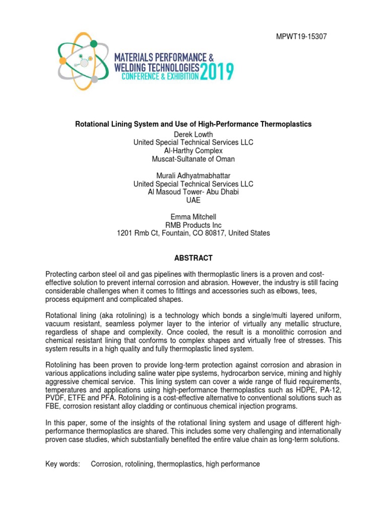 Rotational Lining System and Use of High-Performance Thermoplastics ...