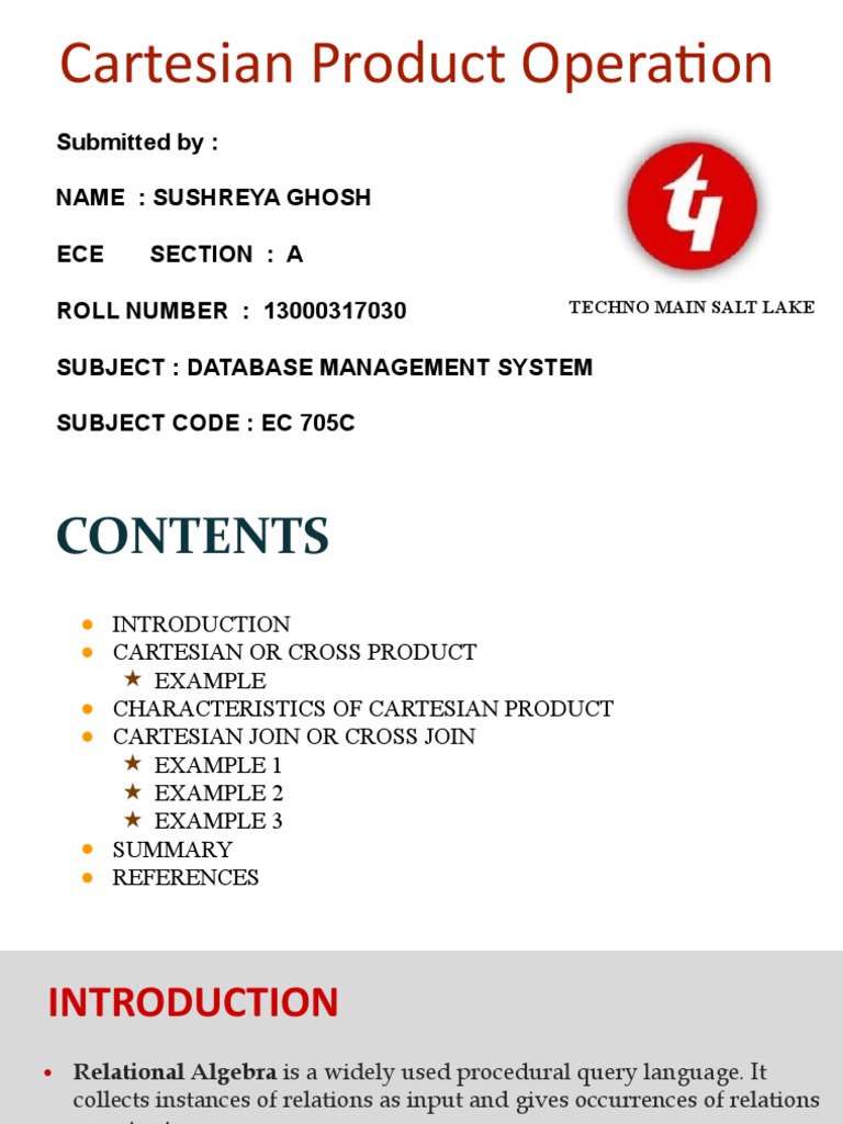 Cartesian Product in DBMS Explained | PDF | Relational Database ...