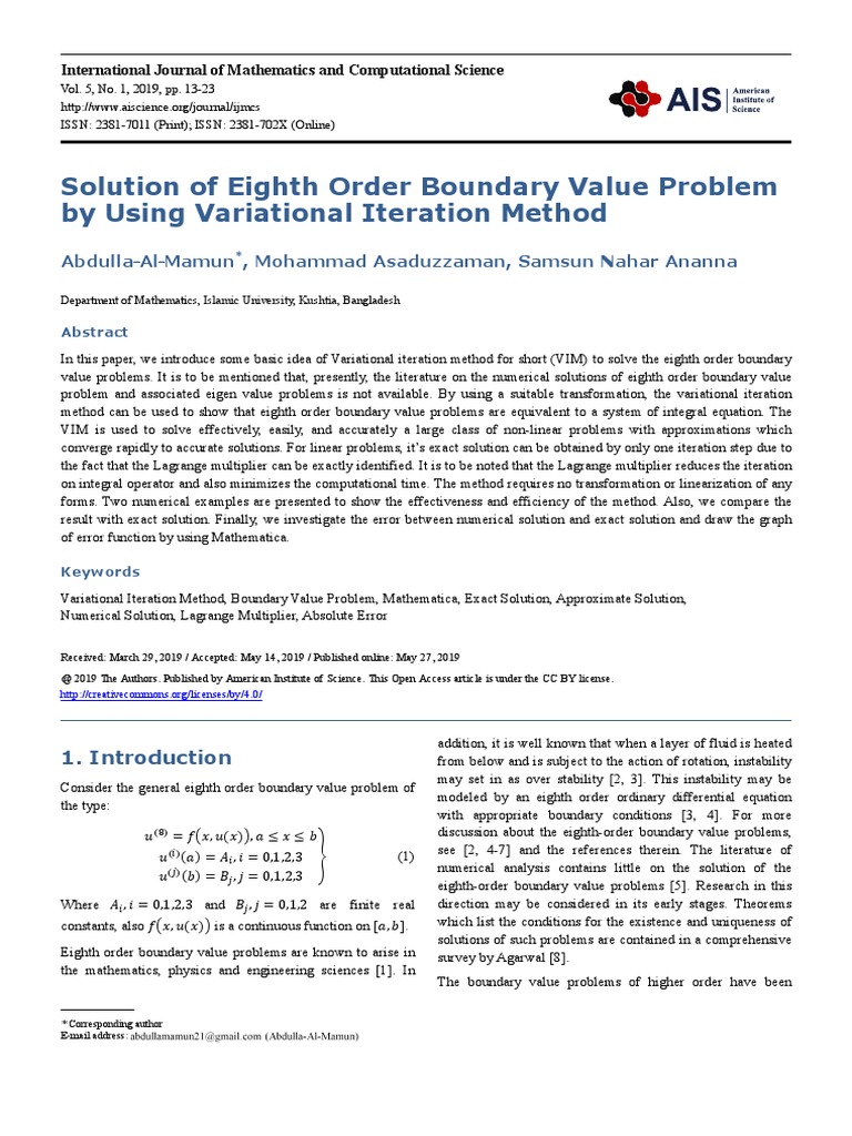 Solution Of Eighth Order Boundary Value Problem By Using Variational Iteration Method Pdf