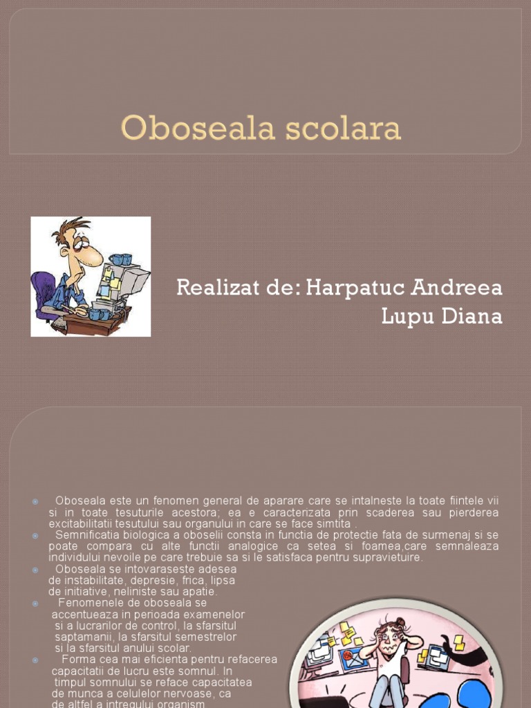 Oboseala Scolara Proiect Bio | PDF