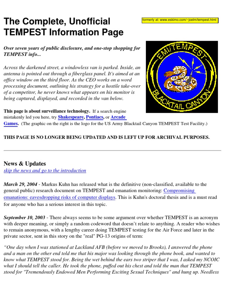 Complete Unofficial Tempest Page | PDF | Information Security | Espionage