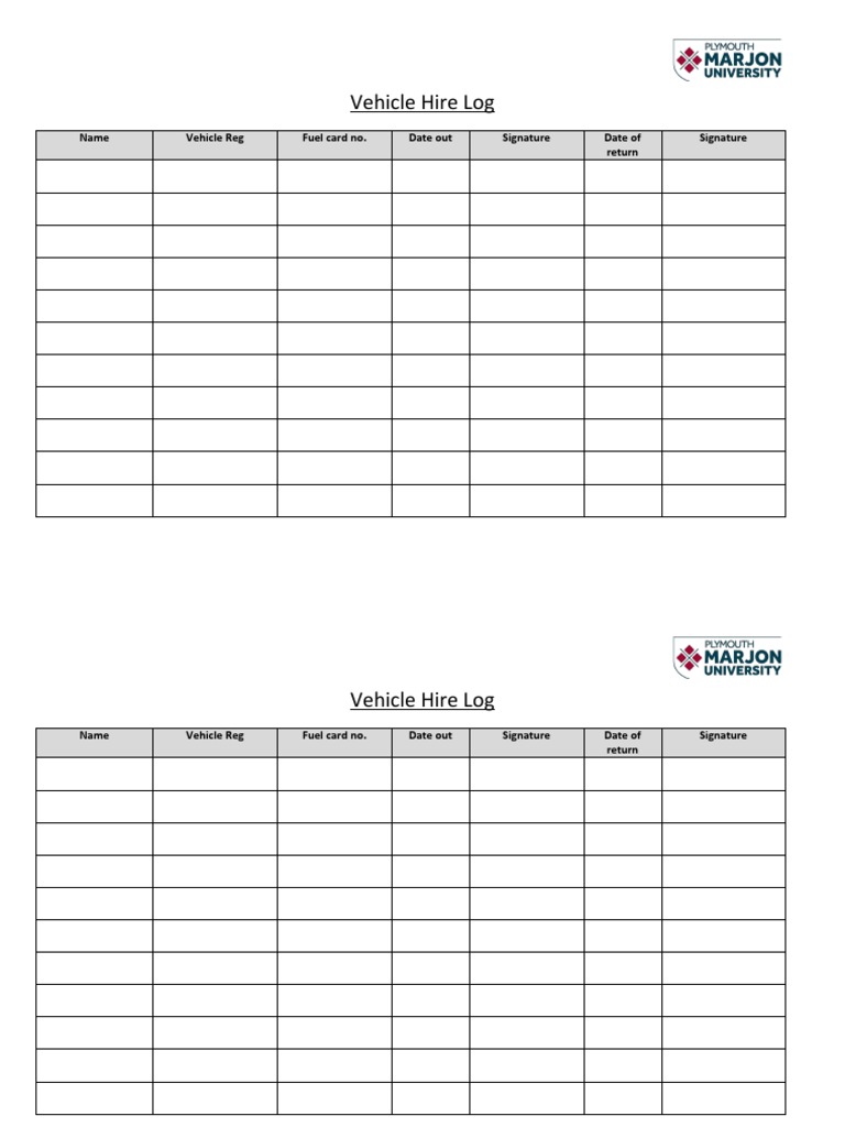 Vehicle Hire Signing Out Sheets | PDF