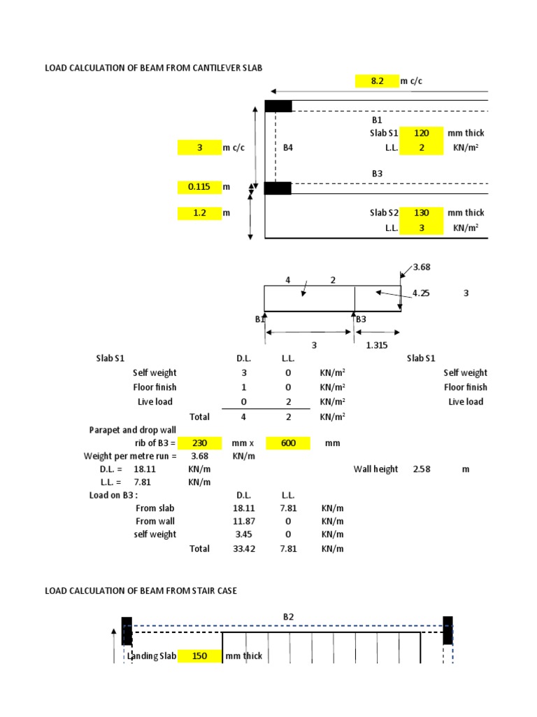 Load of cantilever slab to Beam & staircase to beam. | PDF | Stairs ...