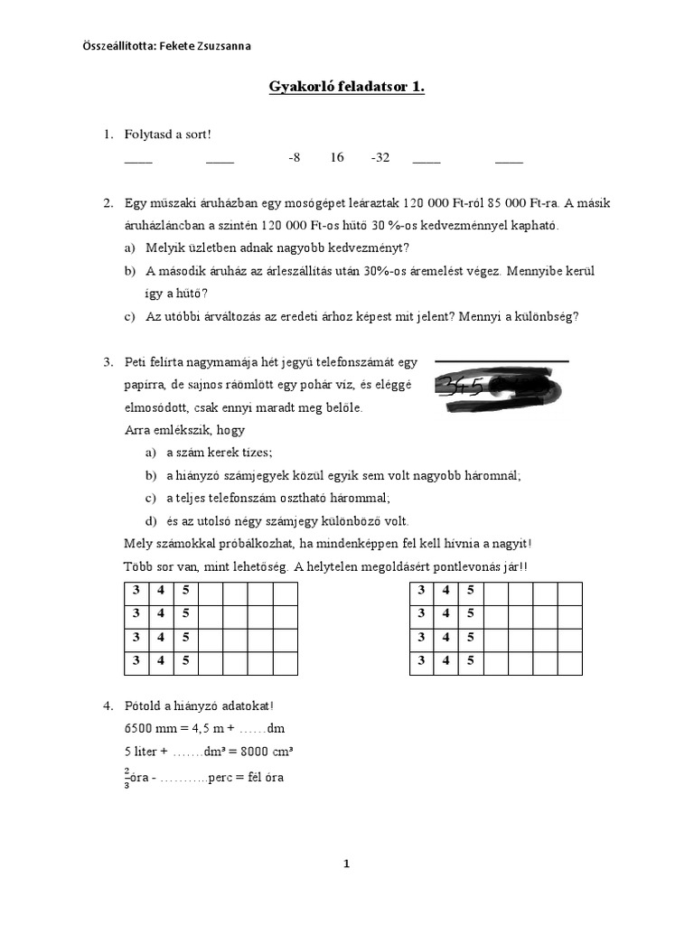 Felvételi Gyakorló Feladatsor 1 | PDF