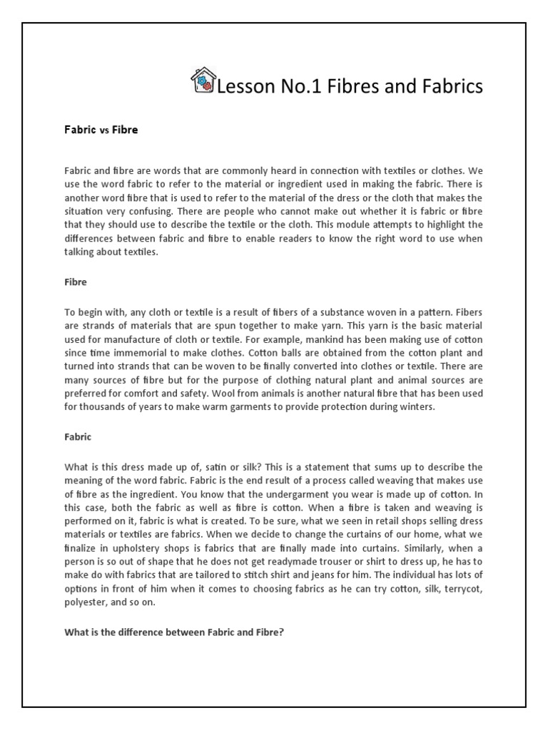 Lesson No.1 Fibres and Fabrics: Fibre | PDF | Textiles | Fibers