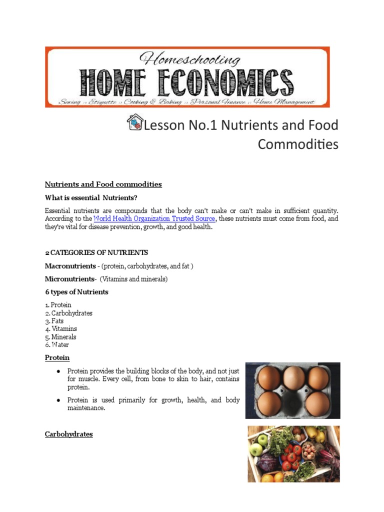 Lesson No.1 Nutrients and Food Commodities | PDF | Nutrients | Foods