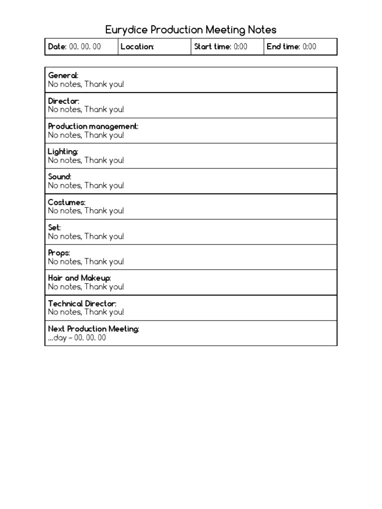 Production Meeting Template | PDF