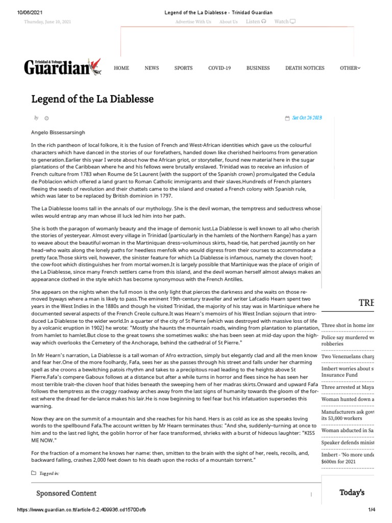 Legend of The La Diablesse - Trinidad Guardian | PDF