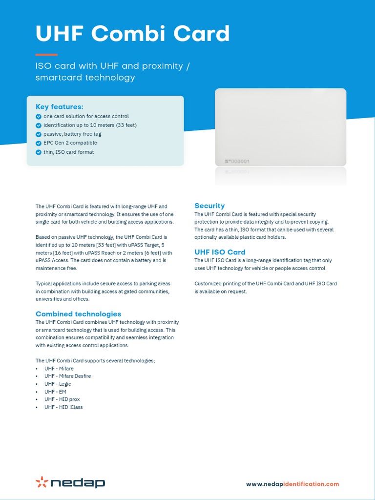 UHF Combi Card - Datasheet - EN - v5.1 | PDF | Smart Card | Access Control