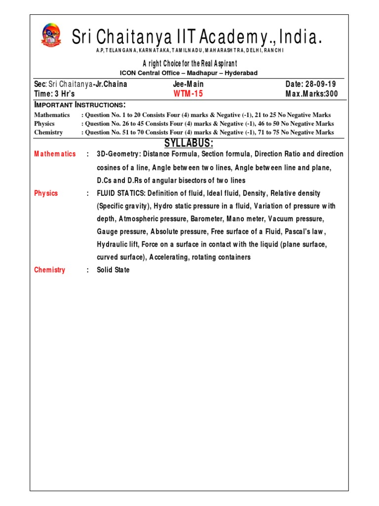 Sri Chaitanya IIT Academy., India: Syllabus | PDF | Crystal Structure ...