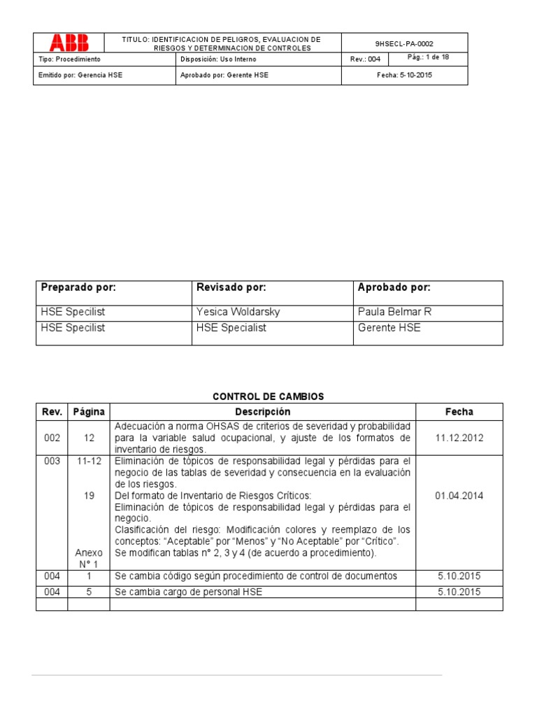 Procedimiento de Riesgos HSE ABB | PDF | Seguridad y salud ocupacional