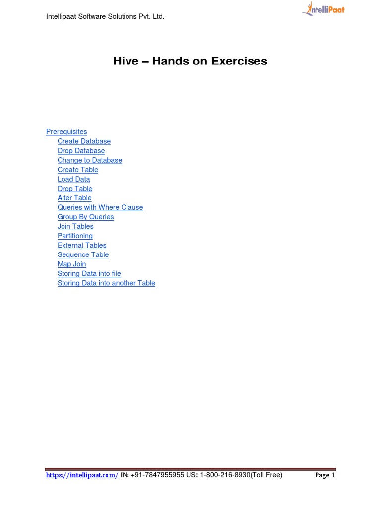 Hive - Hands On Exercises: Intellipaat Software Solutions Pvt. LTD | PDF | Databases | Computer ...